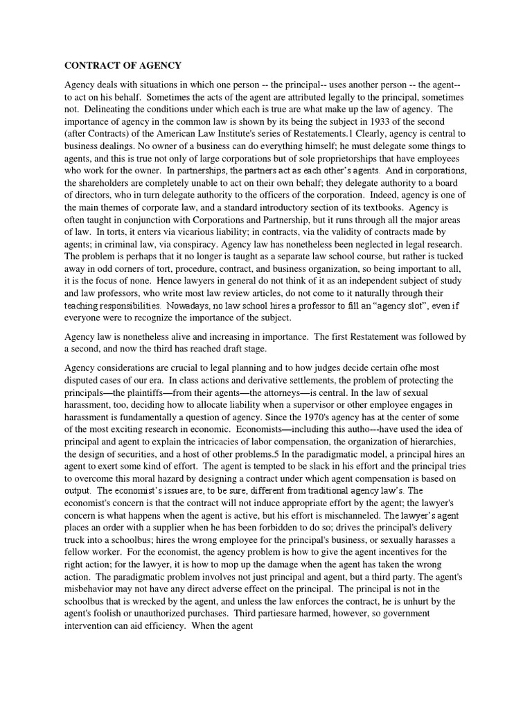 Contract of Agency | PDF | Law Of Agency | Employment