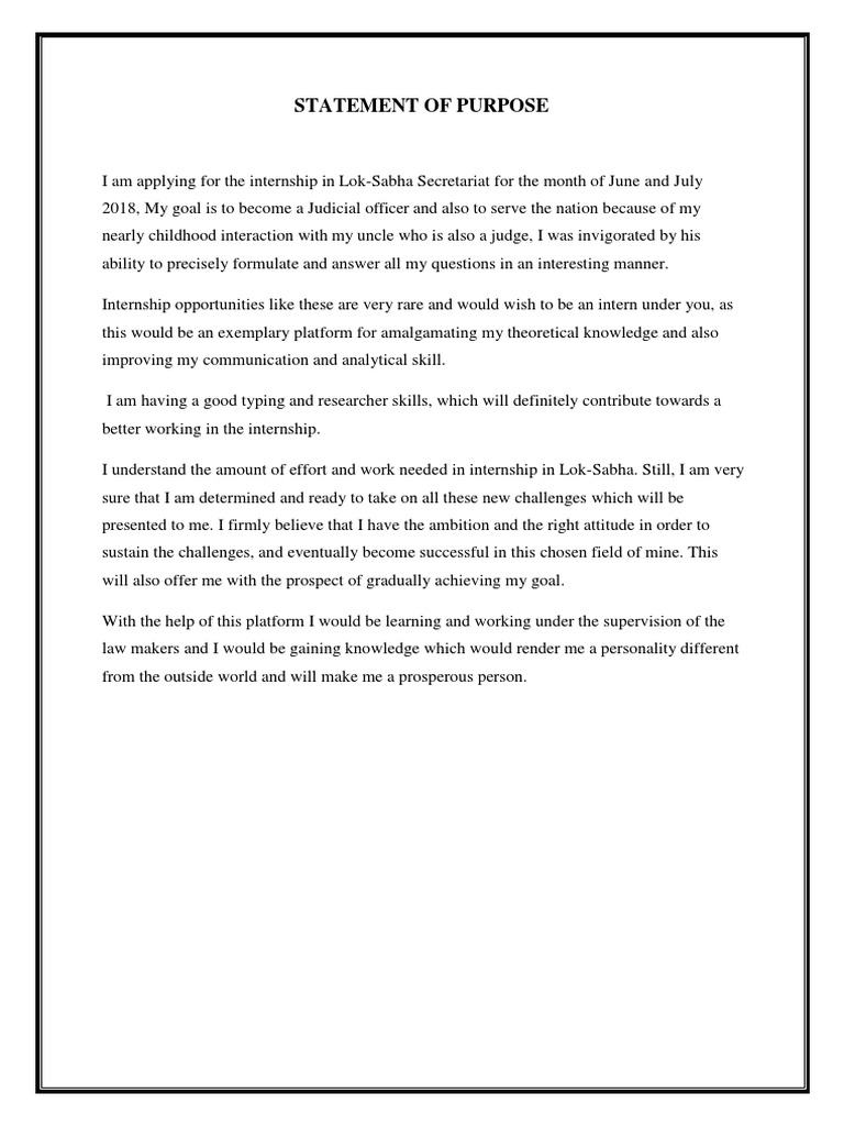Statement of Purpose Law Internship | PDF