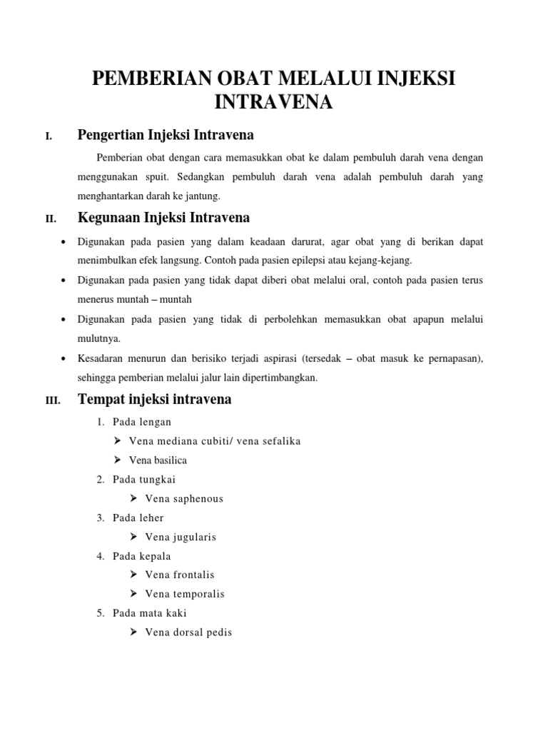 Pemberian Obat Melalui Injeksi Intravena | PDF