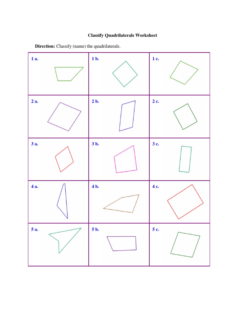 Classify Quadrilaterals Worksheet | PDF
