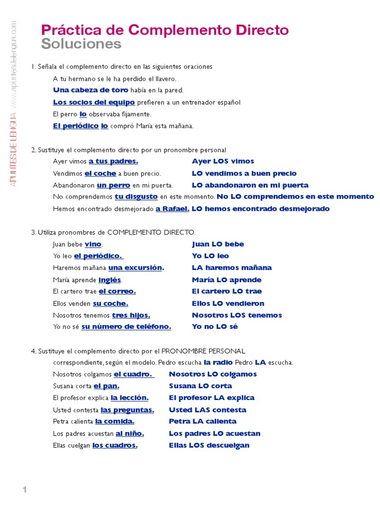 Ejercicios de Complemento Directo | PDF | Ocio