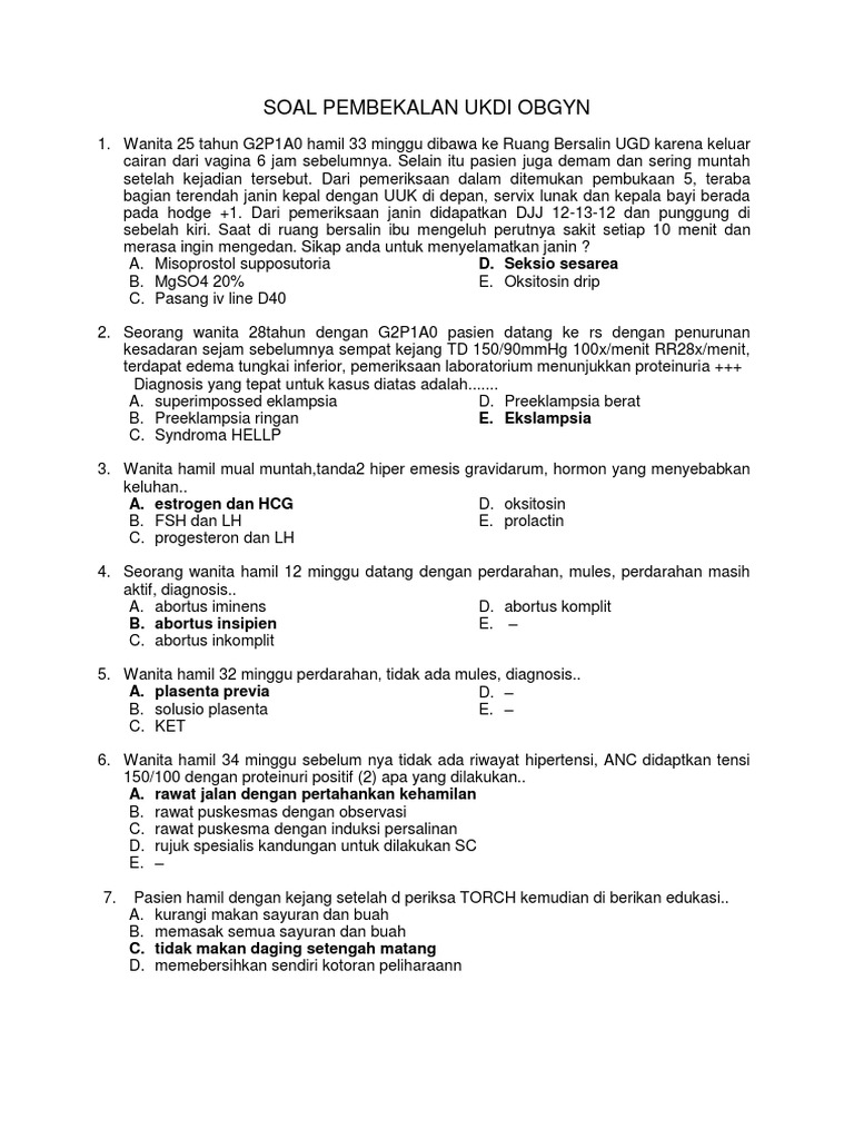 Soal Pembekalan Ukdi Obgyn | PDF