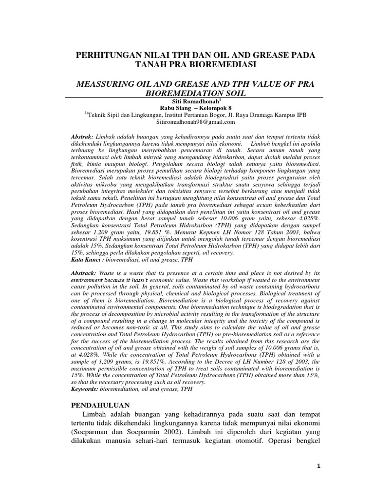 PTLT2 - Laporan Oil and Grease Dan TPH - Siti Romadhonah - F44150002 | PDF