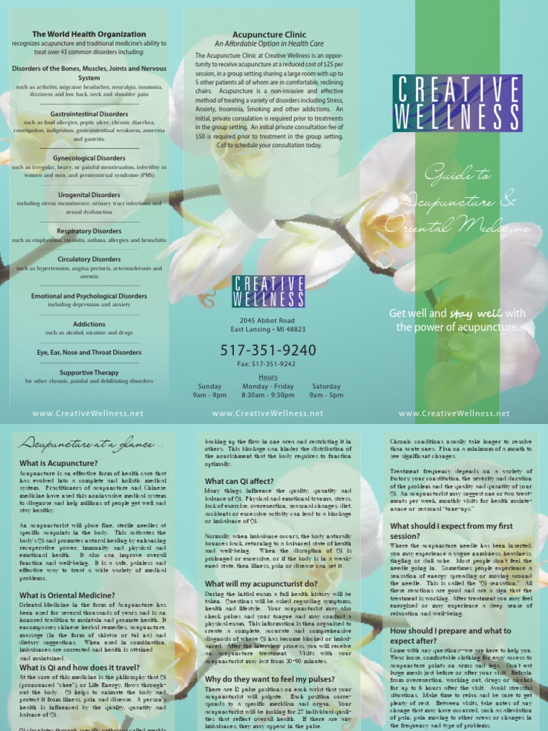 Acupuncture Brochure | PDF | Acupuncture | Clinical Medicine