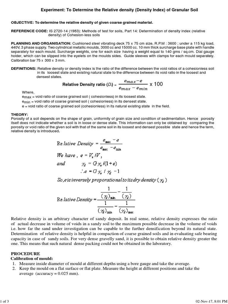 Determining Relative Density of Granular Soils | PDF | Density | Soil
