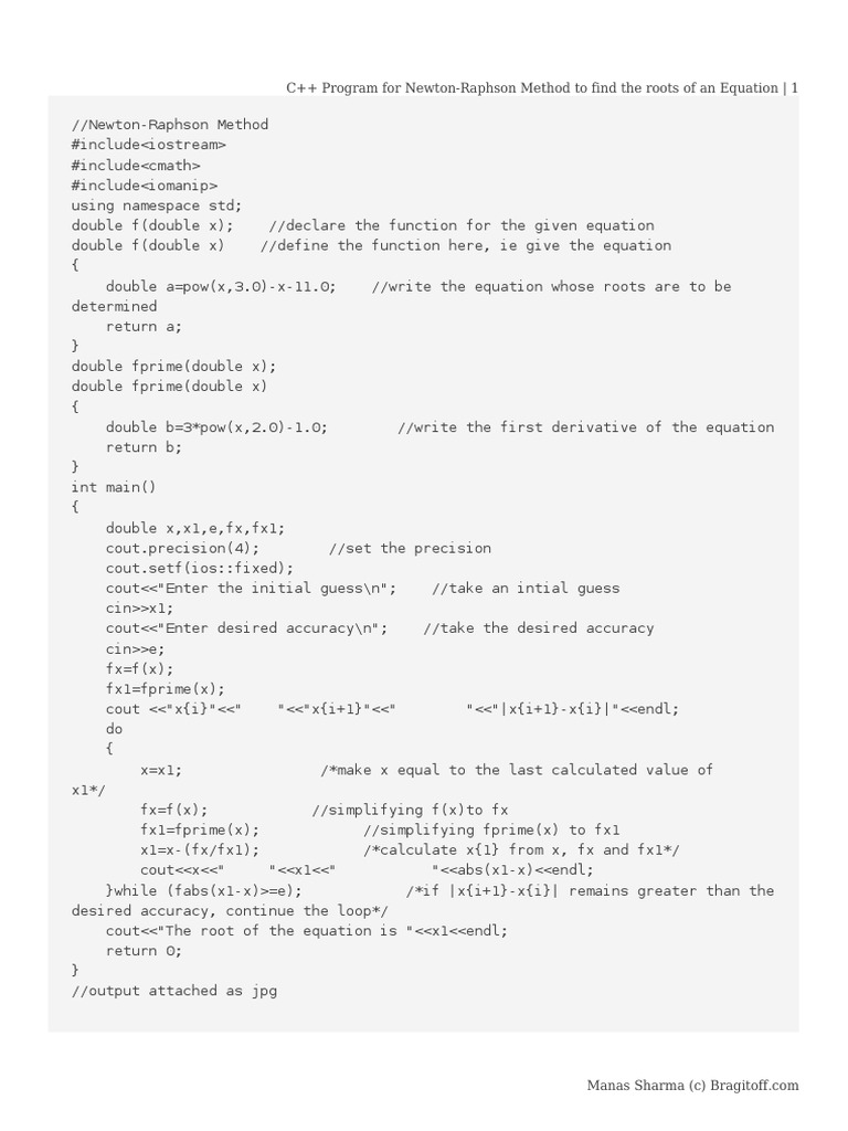 C++ Program For Newton-Raphson Method To Find The Roots of An Equation ...