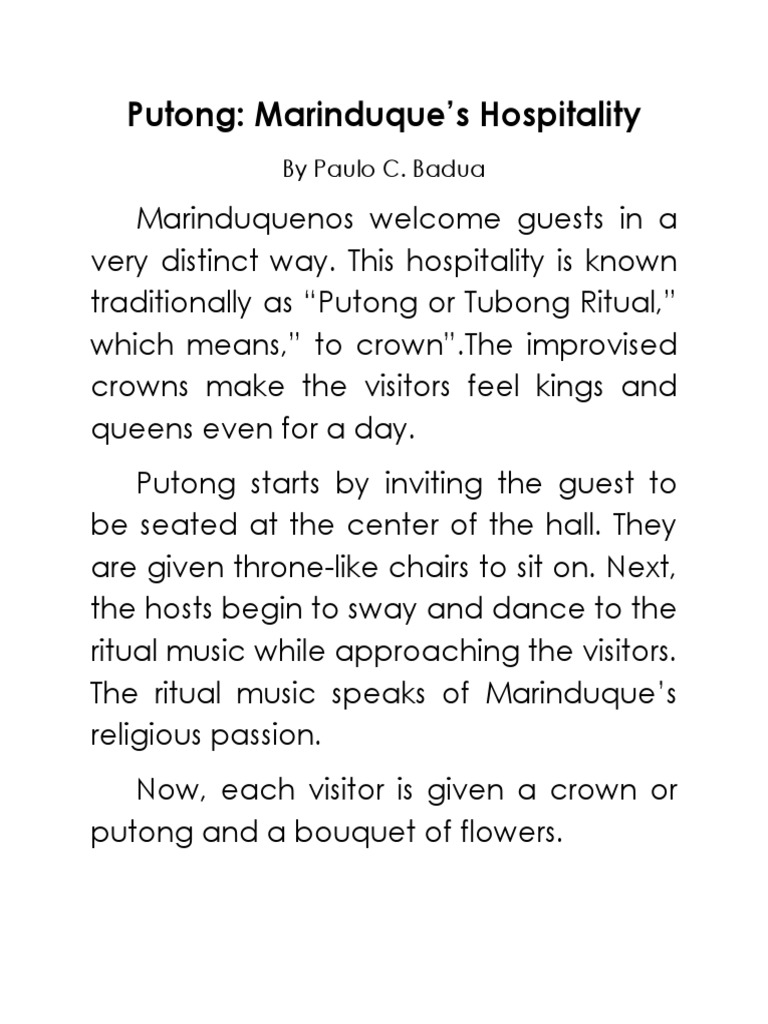 Putong Mariduque's Hospitality | PDF