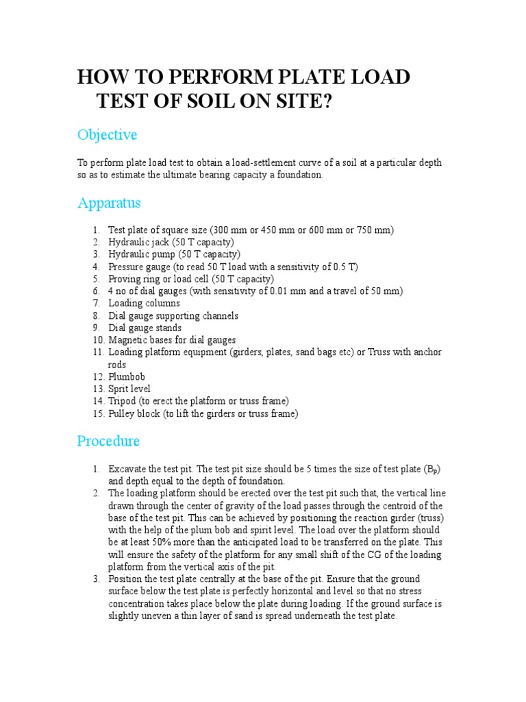 How To Perform Plate Load Test of Soil On Site | PDF | Bearing ...
