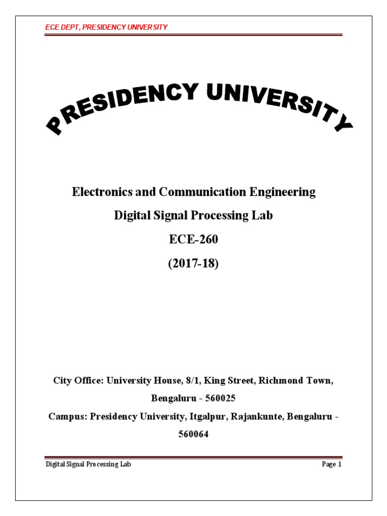 DSP Lab Manual Final Presidency University | PDF | Discrete Fourier Transform | Digital Signal ...