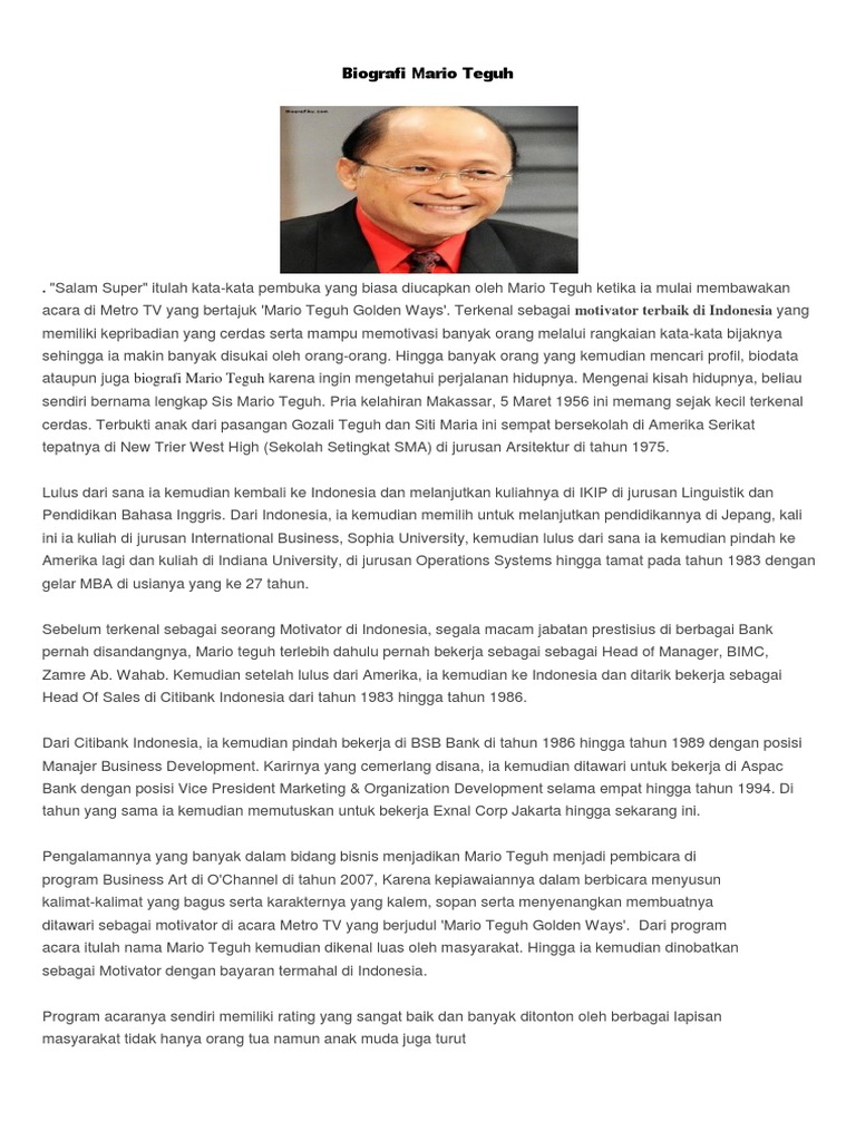 Biografi Mario Teguh | PDF | Ilmu Sosial