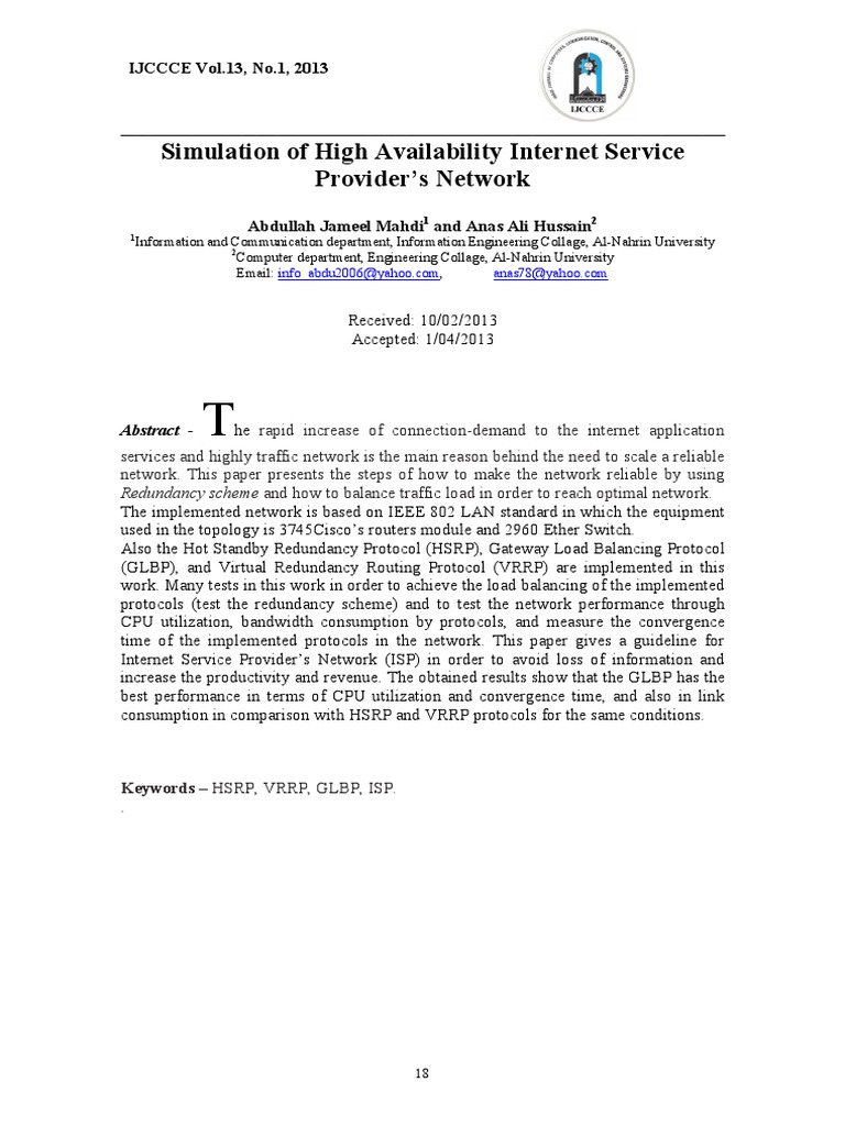 Simulation of High Availability Internet Service Provider's Network ...