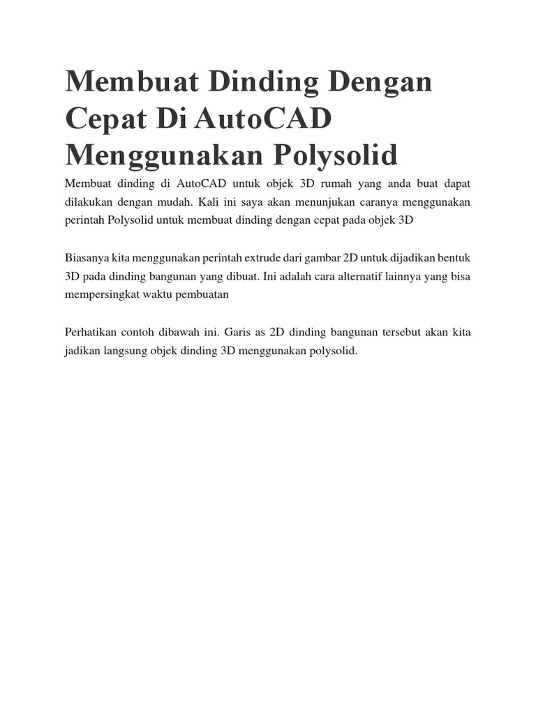 Membuat Dinding Dengan Cepat Di AutoCAD Menggunakan Polysolid | PDF