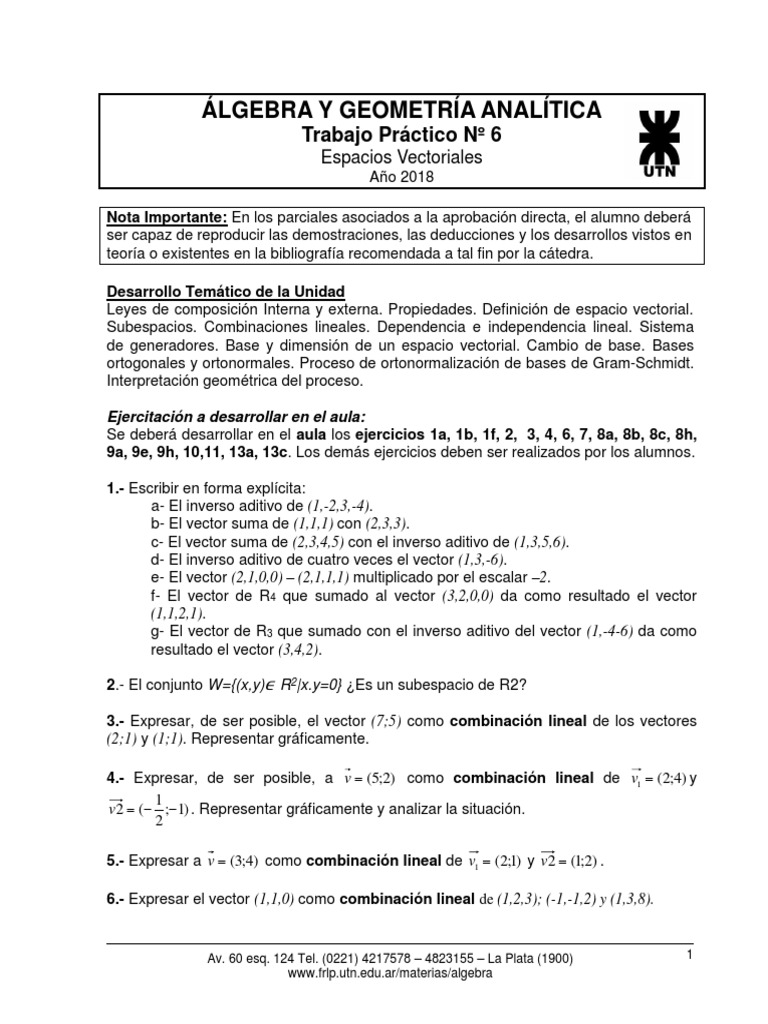 Ejercicios de Algebra Lineal. | PDF | Espacio vectorial | Vector Euclidiano
