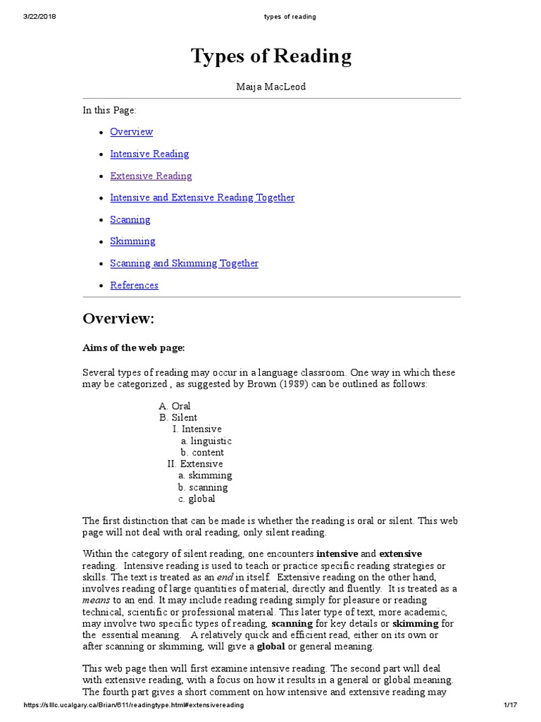 Types of Reading | Download Free PDF | Speed Reading | Reading (Process)