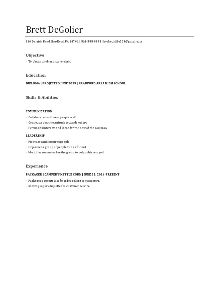 Brett Degolier: Objective | PDF