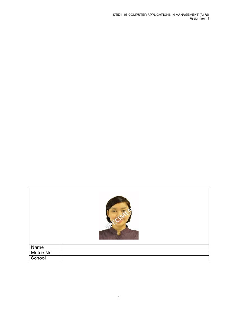 Name Metric No School: Stid1103 Computer Applications in Management ...