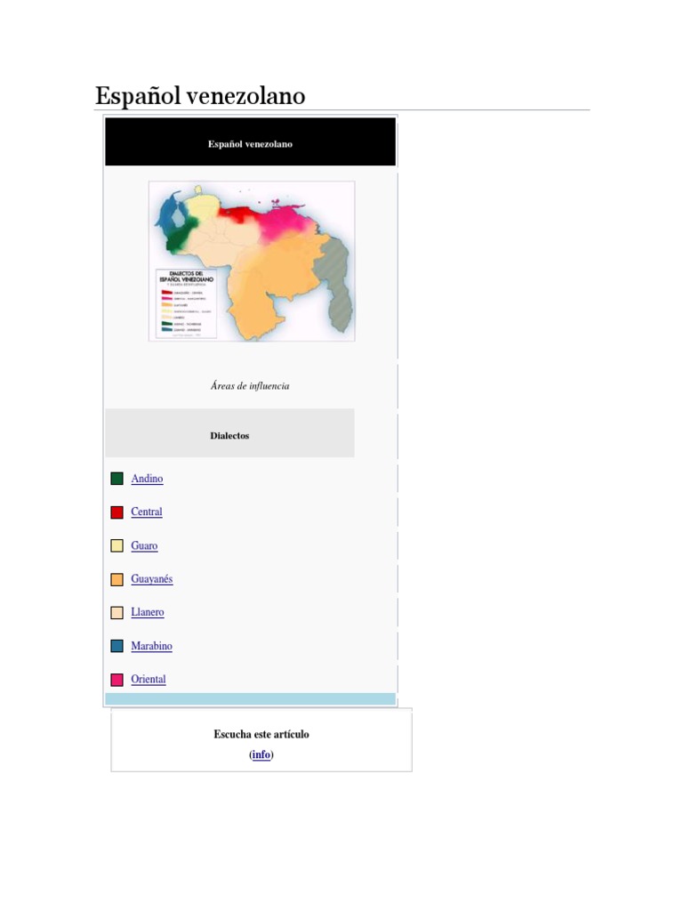 Dialectos del Español en Venezuela | PDF | Tipología Lingüística | Dialecto