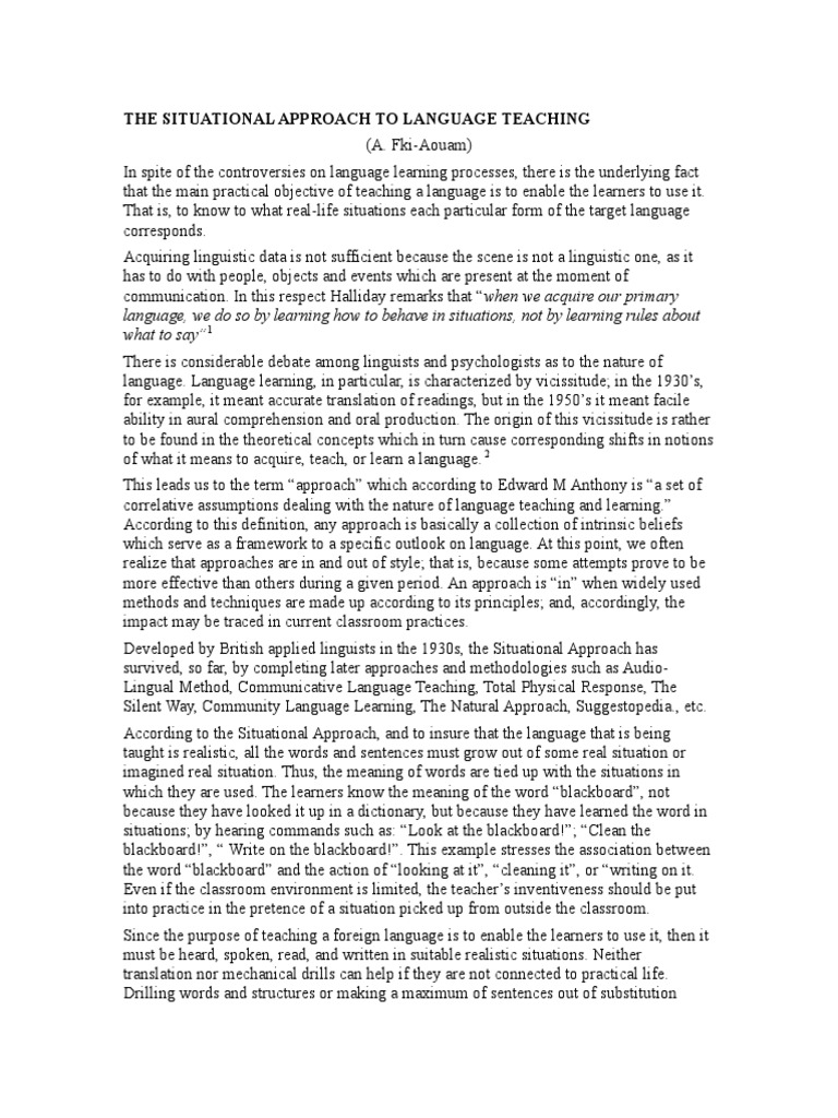 The Situational Approach To Language Teaching | PDF | Language ...