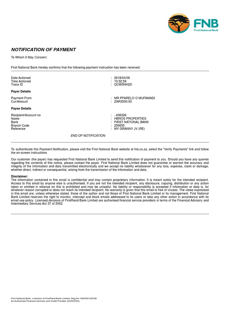Notification of Payment: Payer Details | PDF | Payments | Banks