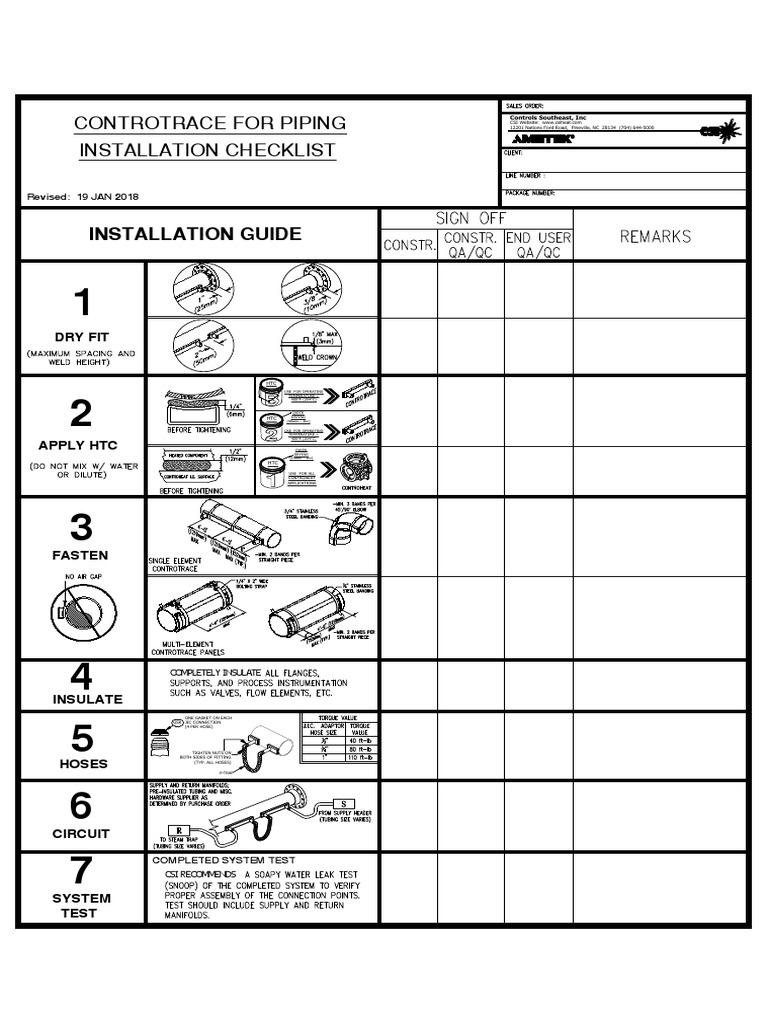 ControTrace Installation Checklist Pipe | PDF