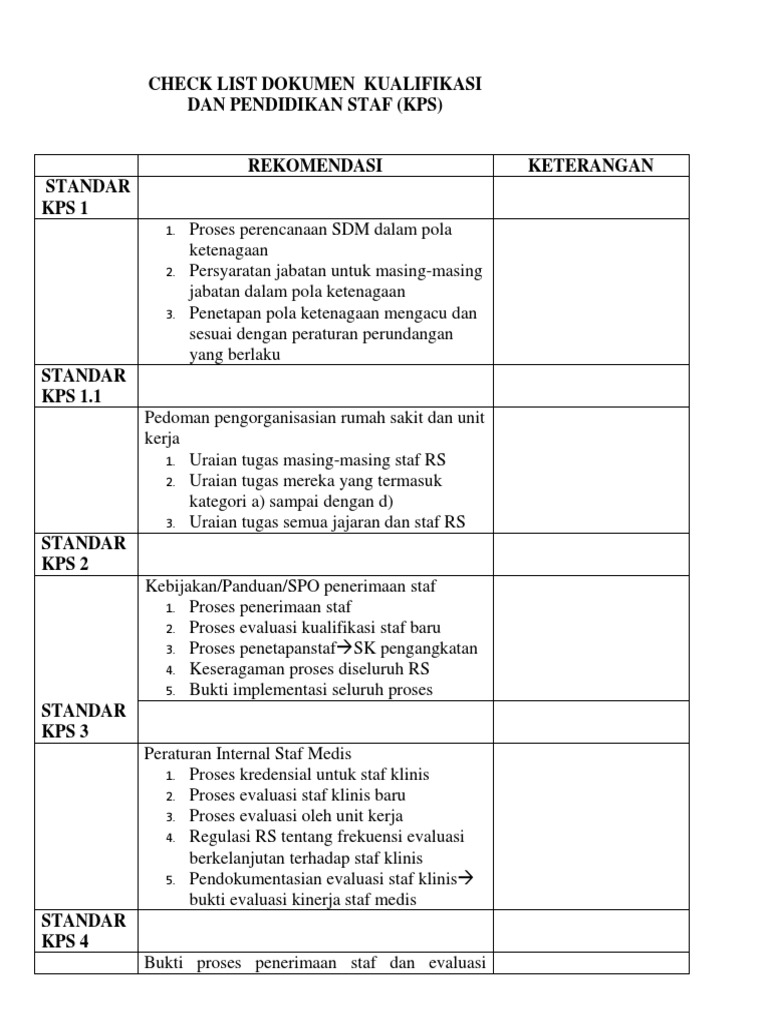 Cek List KPS Rev (Kualifikasi Dan Pendidikan Staf) | PDF