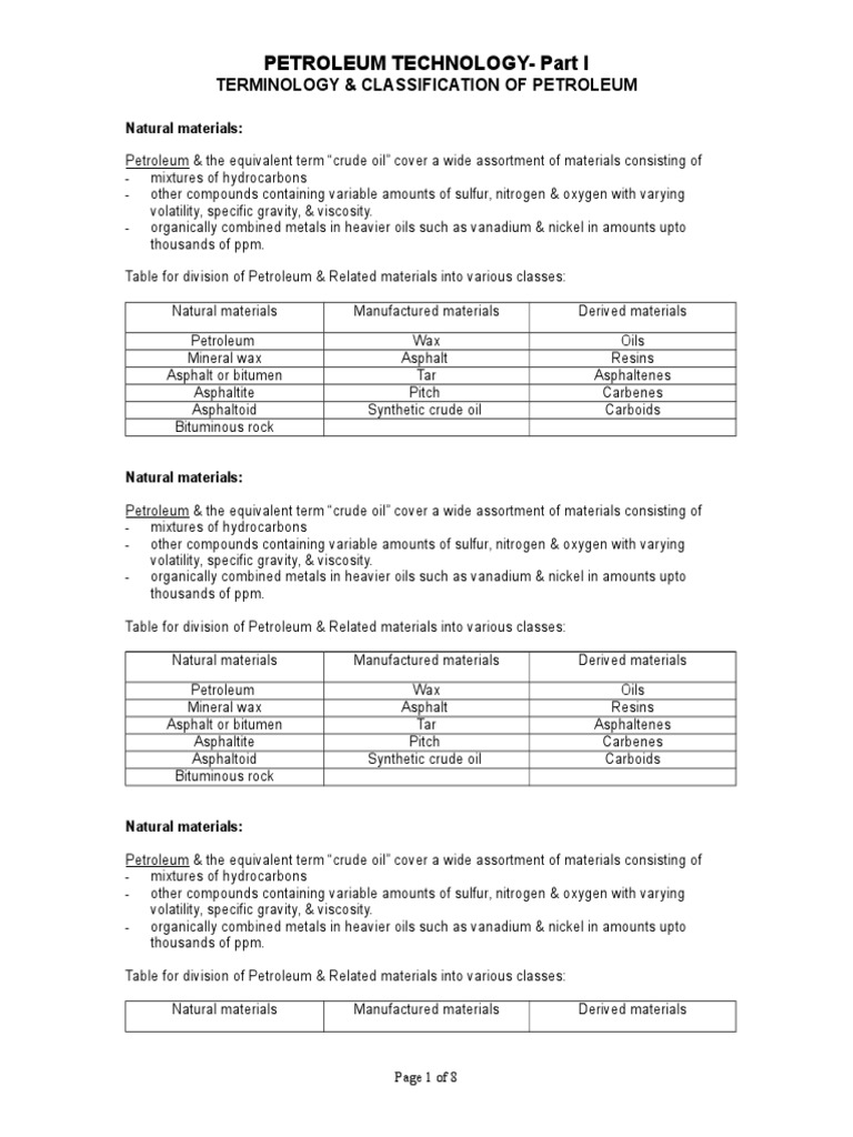 Classification and Properties of Petroleum and Related Substances | PDF ...