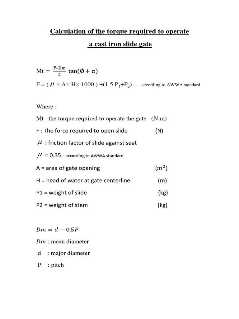 Calculation of The Torque Required To Operate | PDF