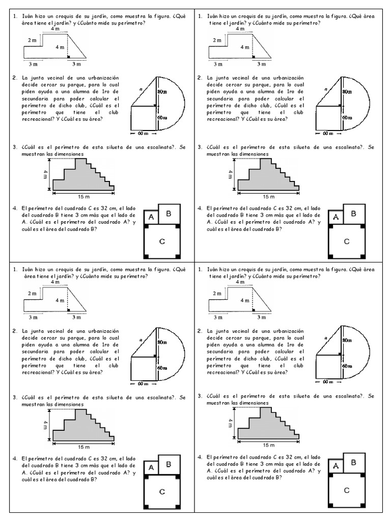 Problemitas de Perímetros y Áreas PDF | PDF | Enseñanza de matemática ...