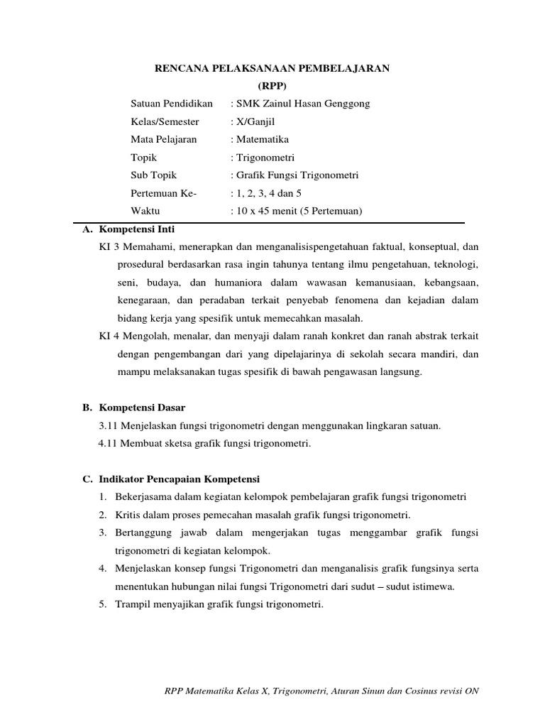 9 RPP 3 11 Grafik Fungsi Trigonometri | PDF