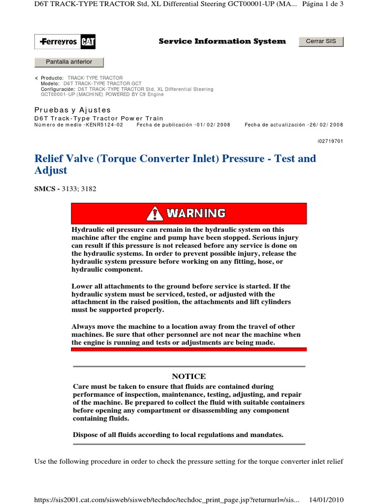 Relief Valve (Torque Converter Inlet) Pressure - Test and Adjust | PDF ...