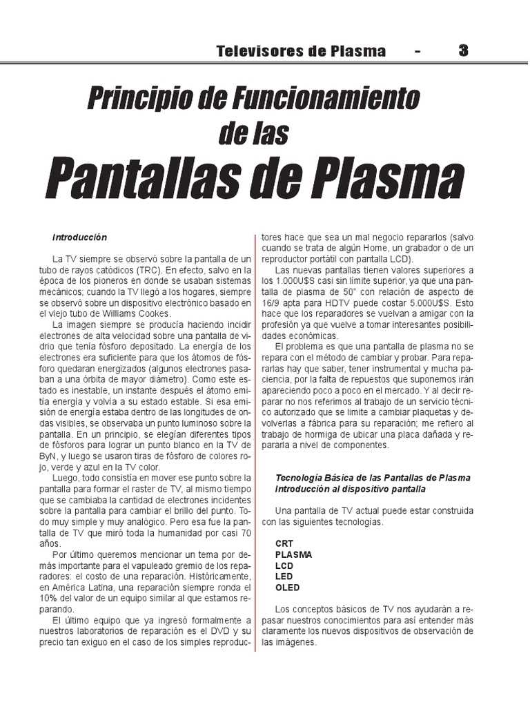 Funcionamiento Pantallas Plasma | PDF | Tubo de rayos catódicos ...