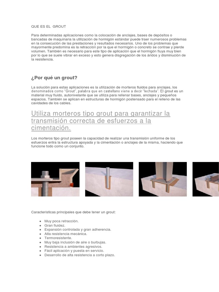Que Es El Grout | Descargar gratis PDF | Tornillo | Fundación (Ingeniería)