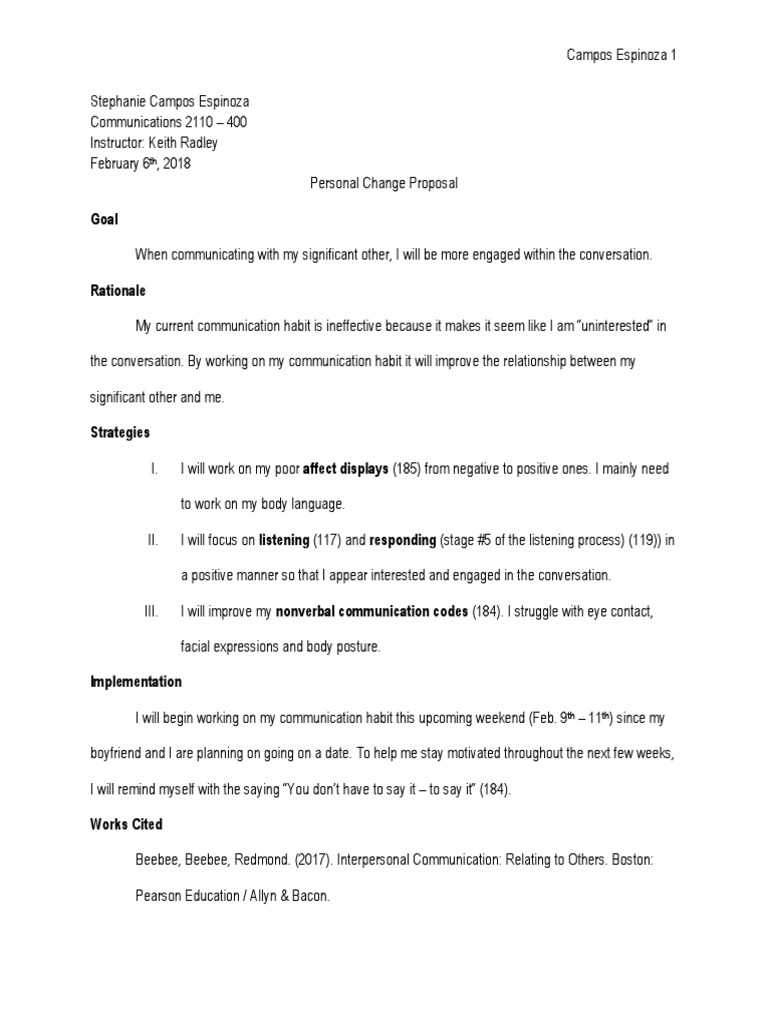 Comm 2110 - Personal Change Proposal | PDF