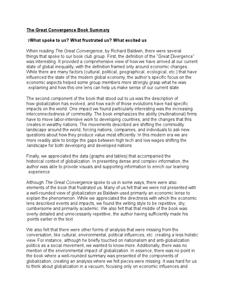 Summary of The Great Convergence | PDF | Globalization | Innovation
