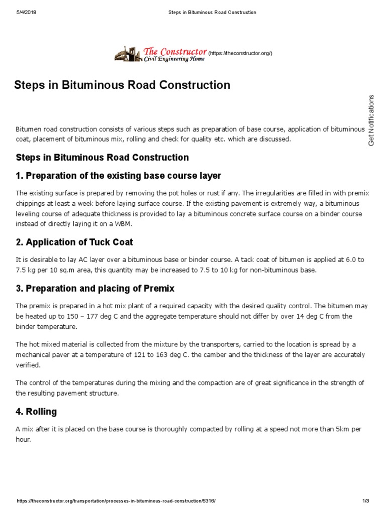 Steps in Bituminous Road Construction | Asphalt | Road