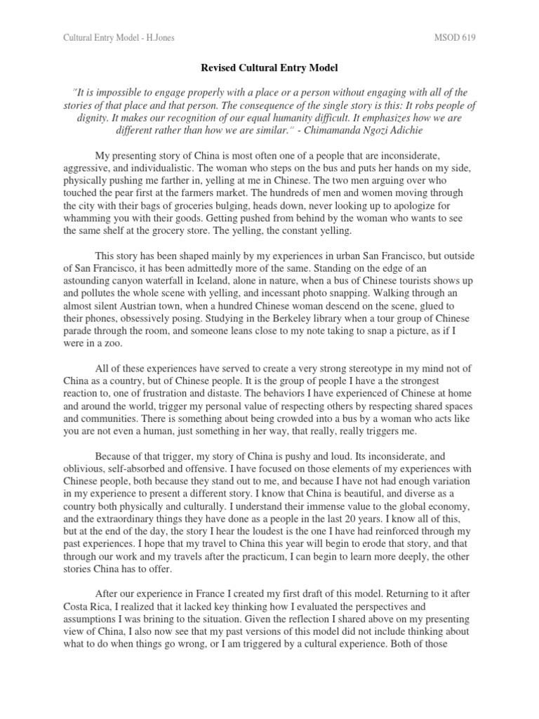 Hannahelisejones Cultural Entry Model Paper China | PDF | Experience ...
