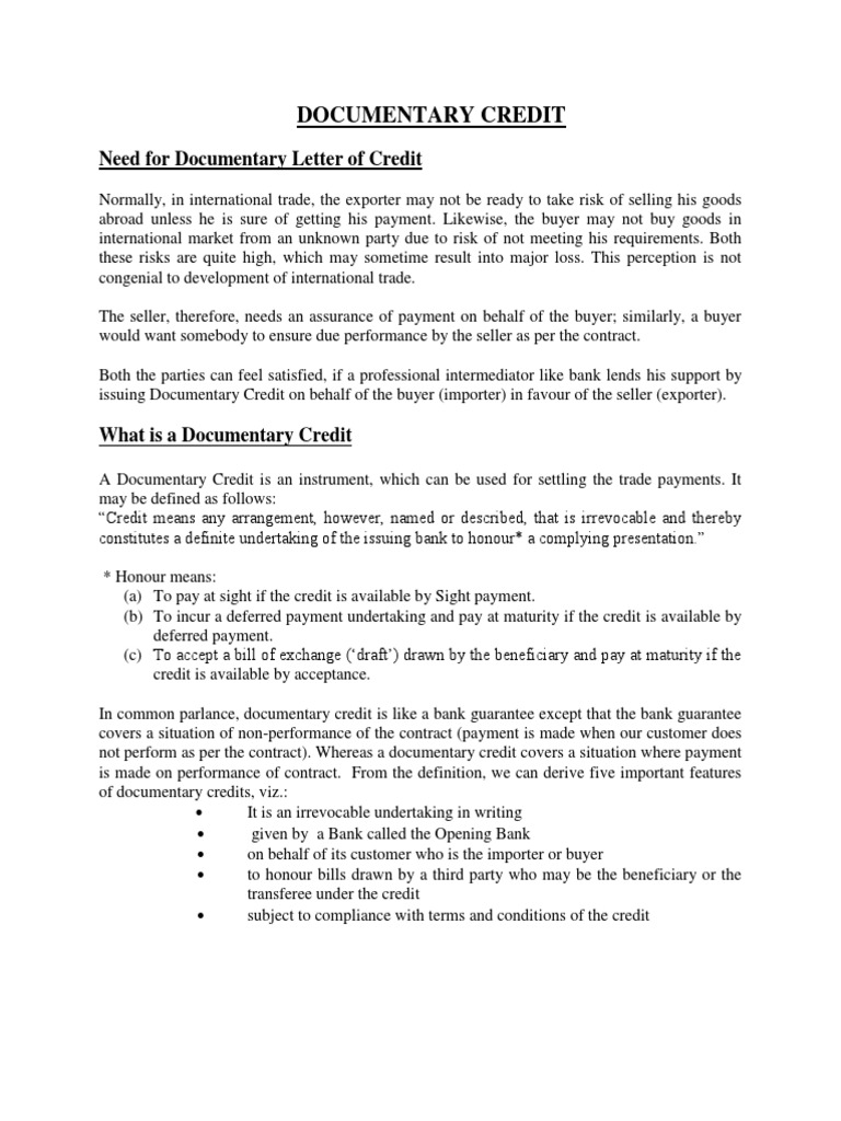 Need For Documentary Letter of Credit | PDF | Letter Of Credit | Business