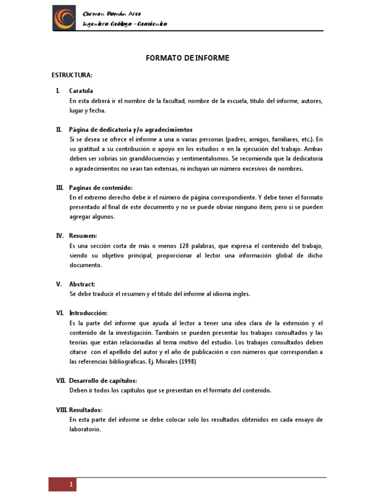Formato y Estructura de Informes | PDF | Sumario abstracto ...