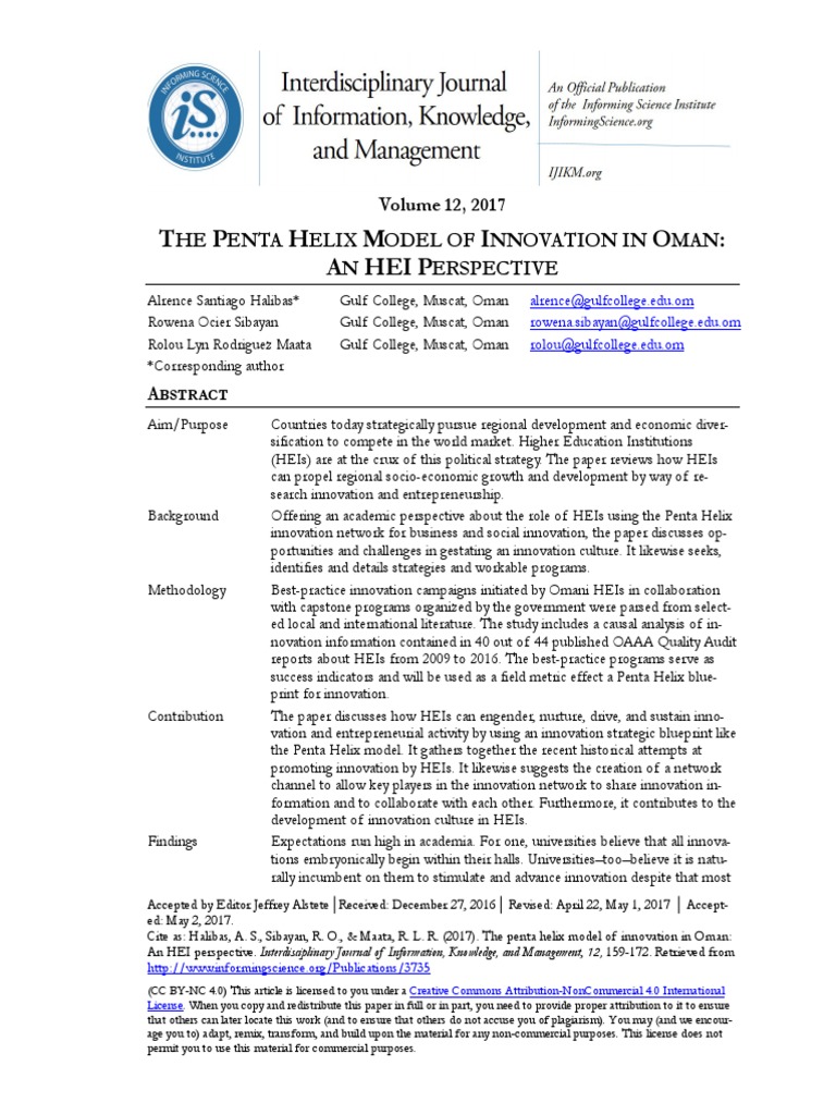 The Penta Helix Model of Innovation in Oman: An Hei Perspective | PDF ...