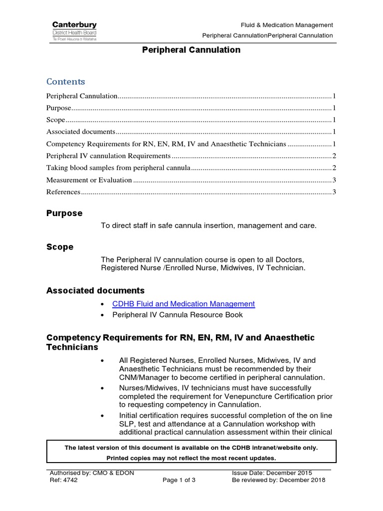 Peripheral Cannulation | PDF | Intravenous Therapy | Health Care