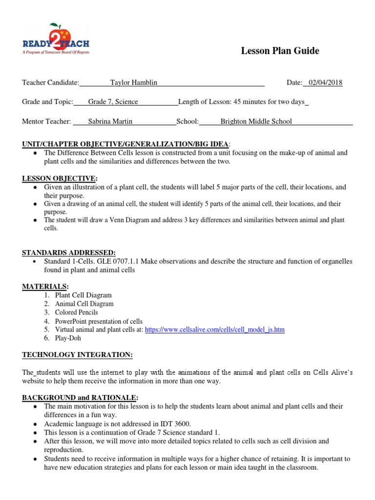 Lesson Plan Guide: Unit/Chapter Objective/Generalization/Big Idea | PDF ...