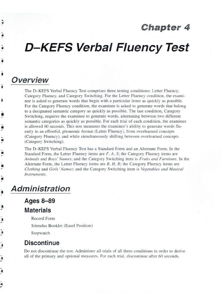 D-Kefs - Verbal Fluency Test | PDF