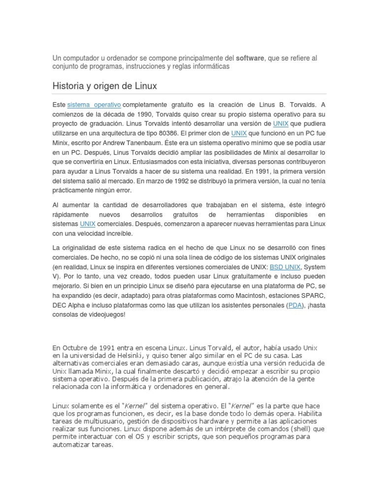 Historia y Origen de Linux | PDF | Unix | Distribución de Linux