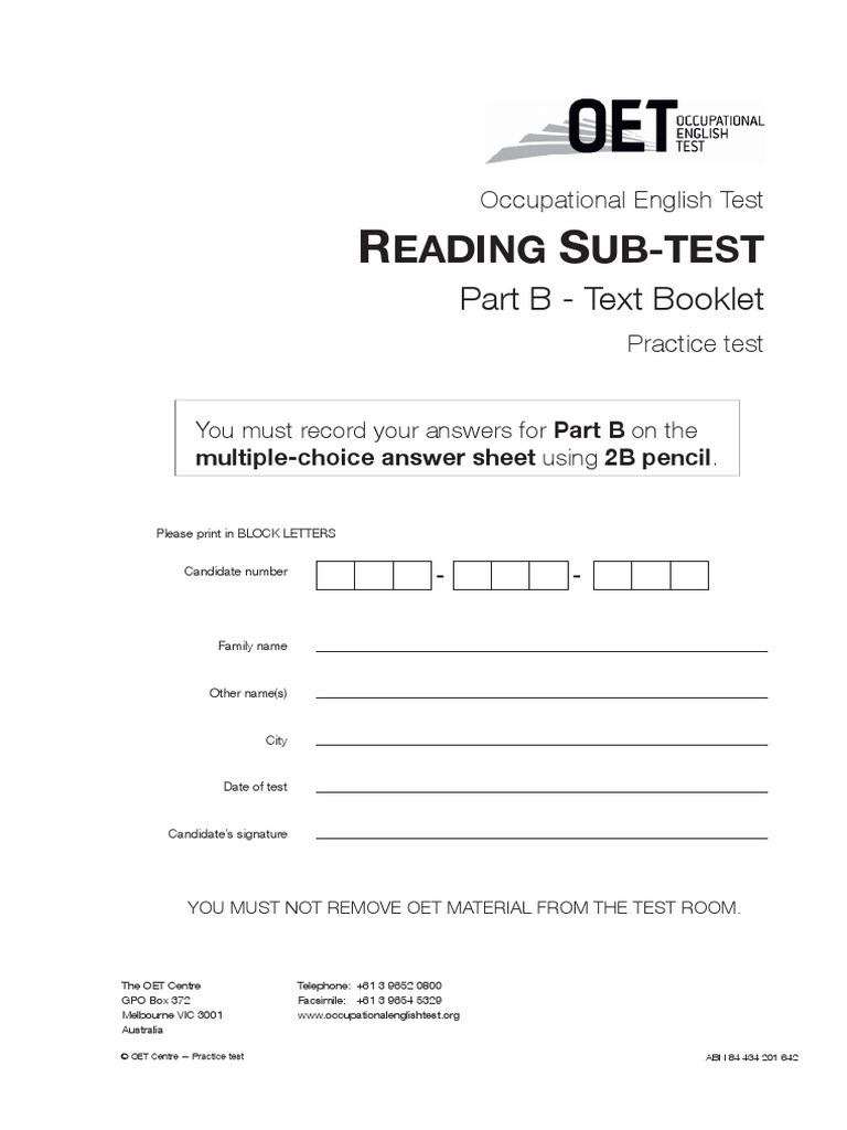 OET Reading Test 1 - Part B | PDF | Hormone Replacement Therapy ...
