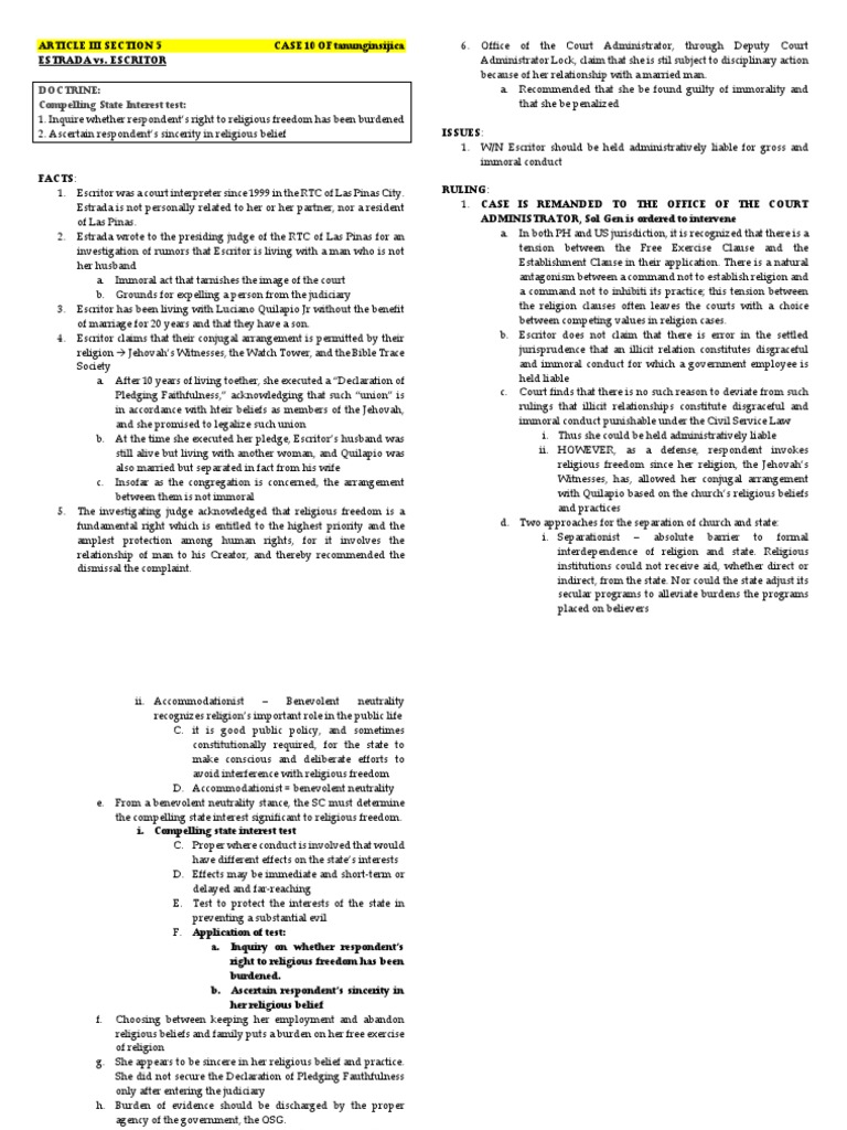 Doctrine: Compelling State Interest Test:: Article Iii Section 5 CASE ...