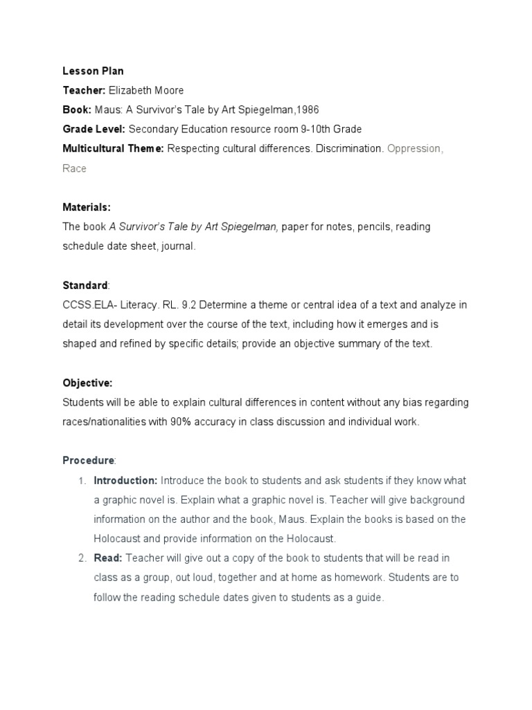 Edu 280 Diversity Lesson Plan | PDF | Books | Lesson Plan