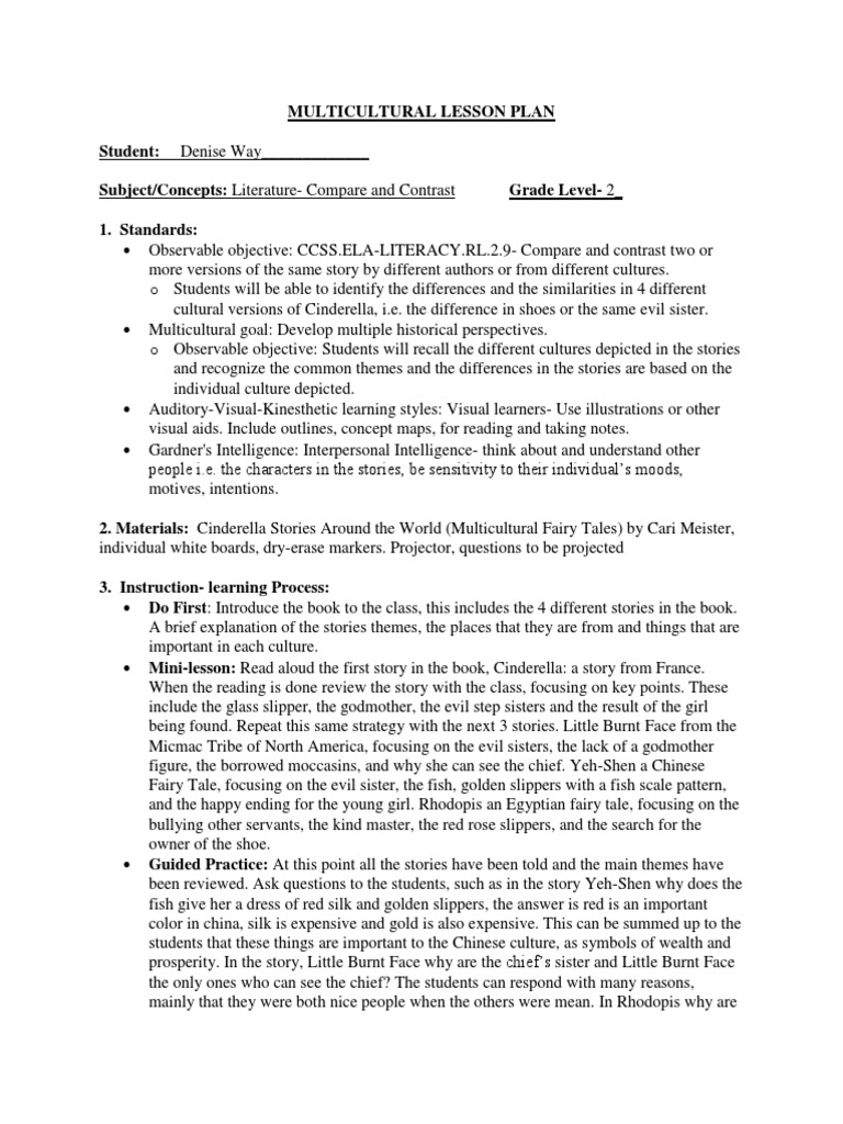Artifact 3 Multicultural Lesson Plan | PDF | Cinderella | Reading ...