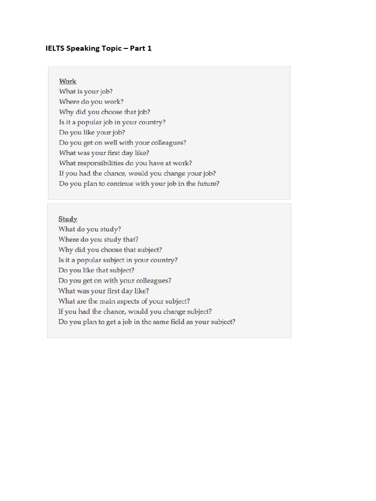 IELTS Speaking Topic - Part 1 | PDF