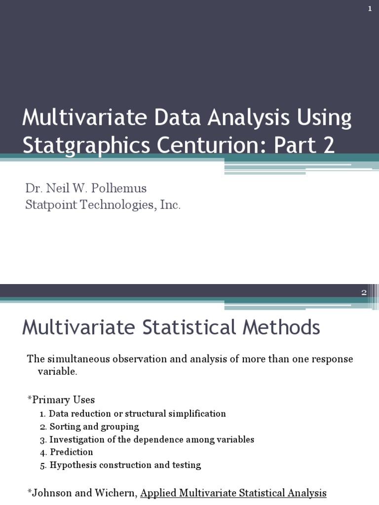 Multivariate Data Analysis Using Statgraphics Centurion: Part 2 | PDF | Statistical ...