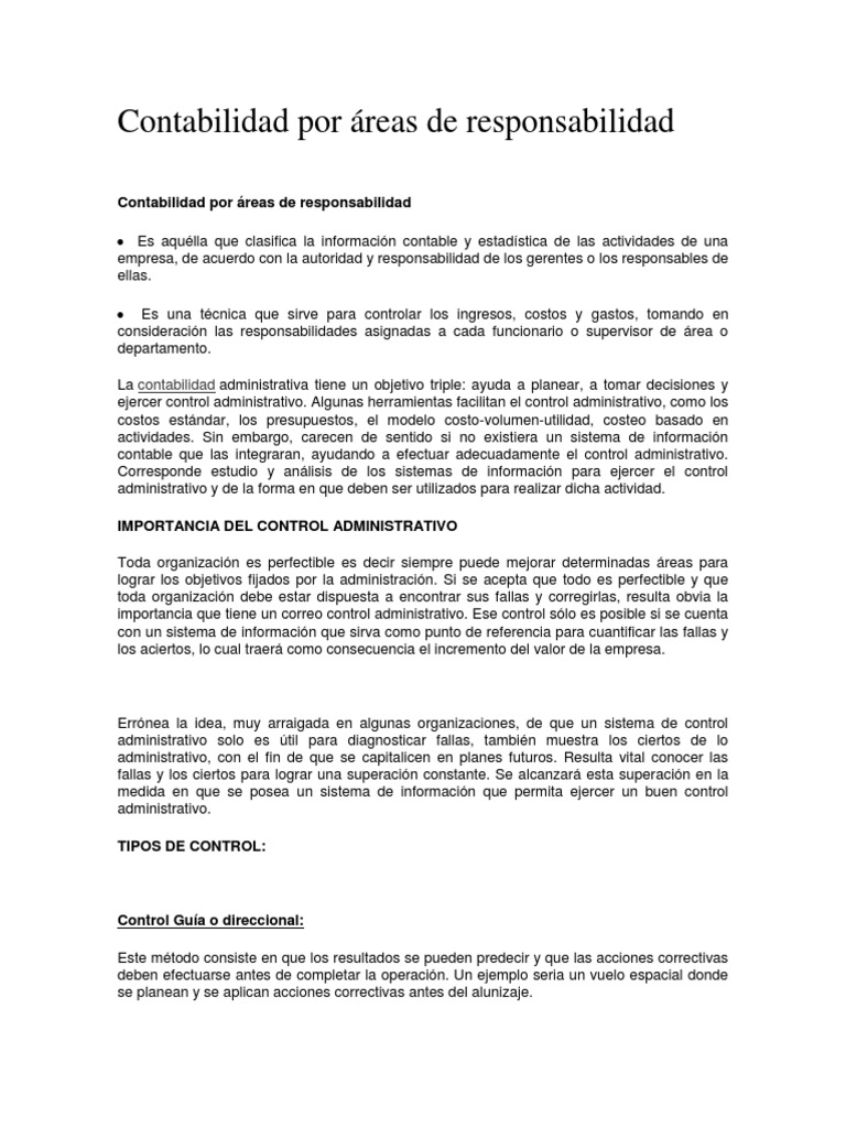 Contabilidad Por Áreas de Responsabilidad | PDF | Contabilidad ...